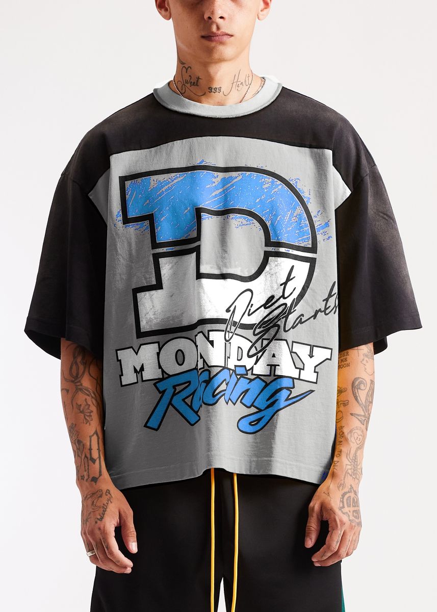 Diet Starts Monday Racing Yoke Tee - Grey/Vintage Black – Privei